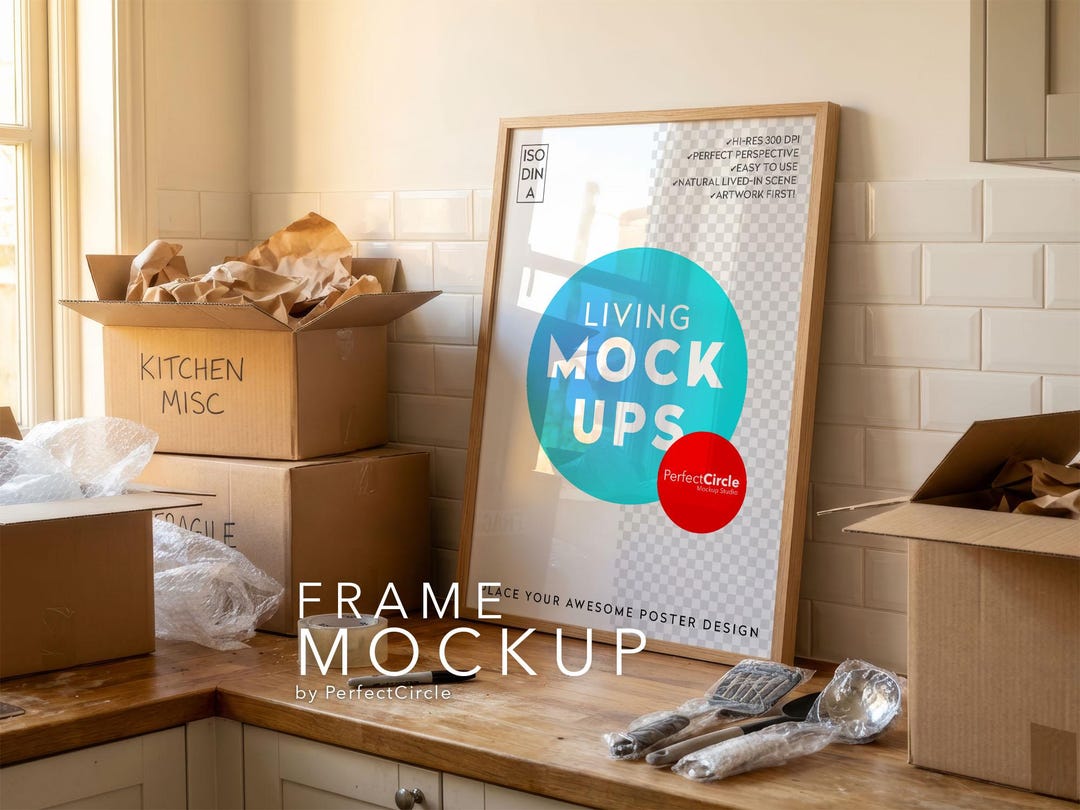 Kitchen Moving Scene ISO Poster Frame Mockup PSD for Wall Art Design - Etsy