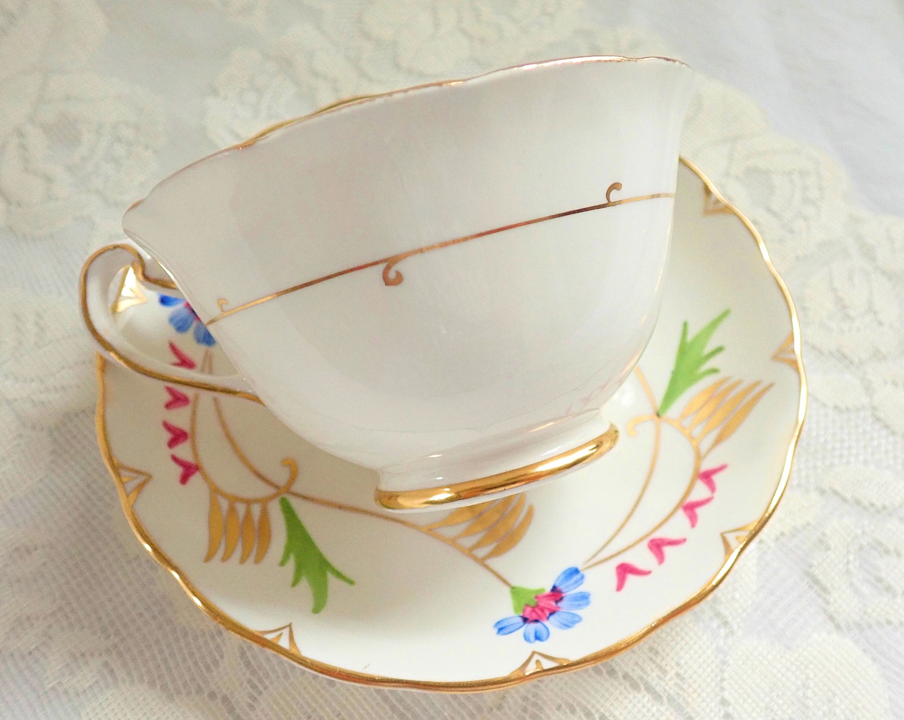 Vintage Royal Chelsea China Hand Painted Blue Flower Teacup | Etsy