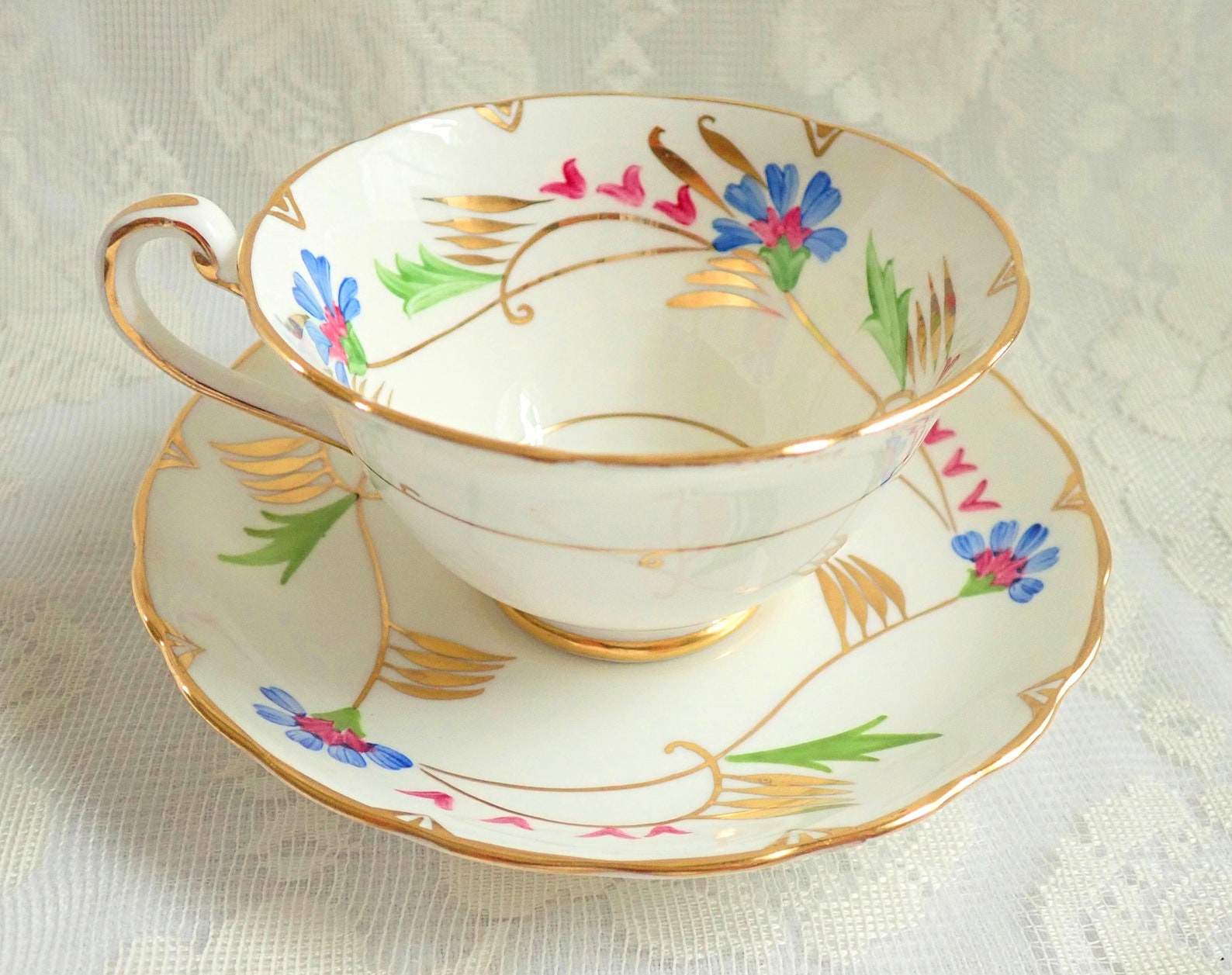 Vintage Royal Chelsea China Hand Painted Blue Flower Teacup | Etsy