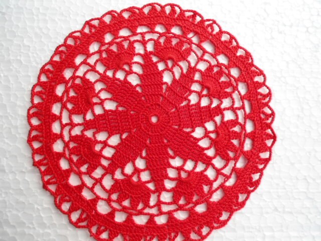Round Crochet Doily / Red Doilies /lace / 8 | Etsy