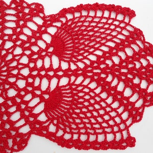Red Crochet Doily, Oval Crocheted Doily, Pineaplle Doily, Crochet ...