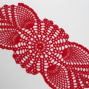 Red Crochet Doily, Oval Crocheted Doily, Pineaplle Doily, Crochet ...