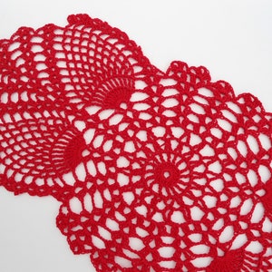 Red Crochet Doily, Oval Crocheted Doily, Pineaplle Doily, Crochet ...