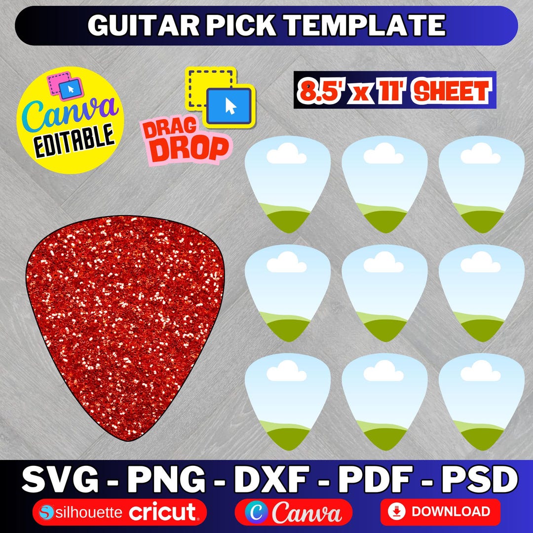 Guitar Pick Template, SVG, PNG, Canva Editable (digital Download ...