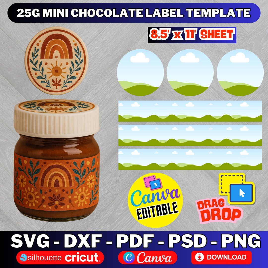 Mini Hazelnut Spread Label Template, Cocoa Jar Labels, SVG PNG (canva ...