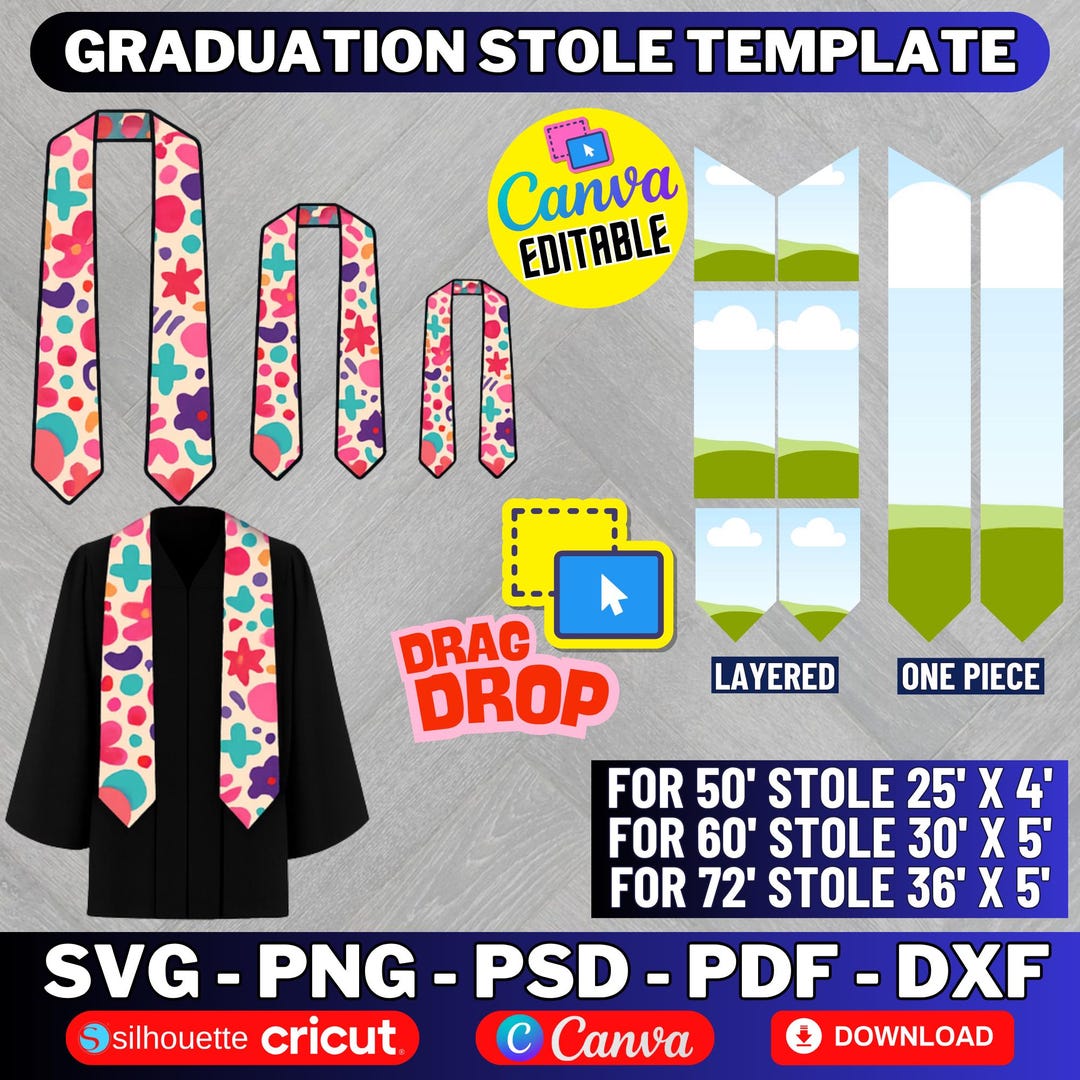 Canva Editable Graduation Stole Template Bundle (digital Download) - Etsy