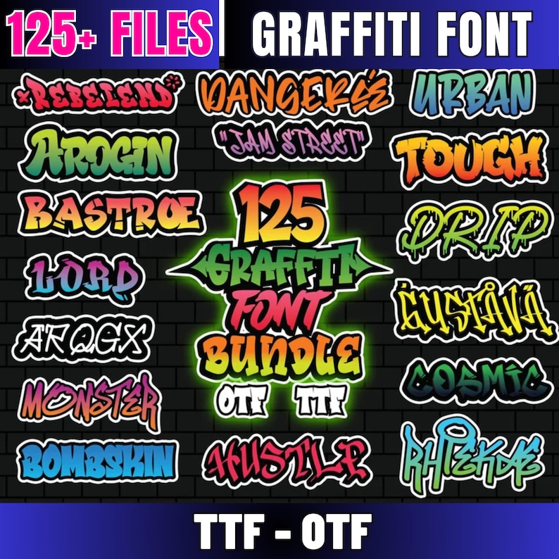 Graffiti Font Bundle: Urban Alphabet Designs (OTF, TTF) (digital ...