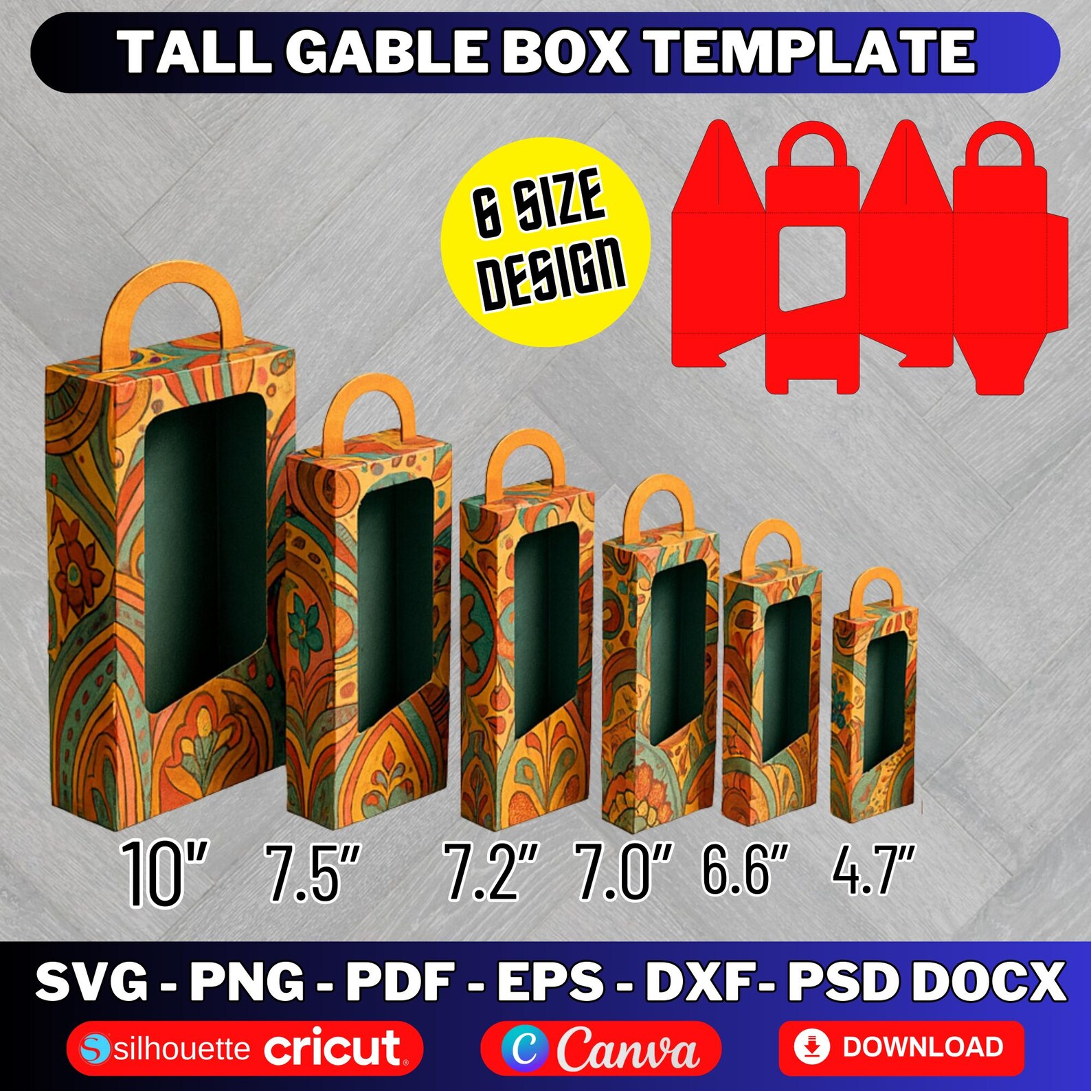 Tall Gable Box Template Bundle (svg, Png, Eps, Dxf) (digital Download ...