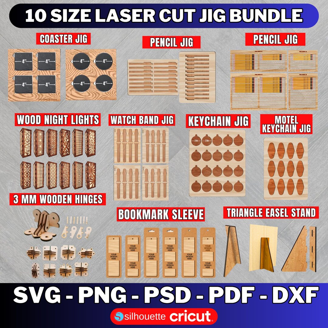 Laser Cut Jig Bundle: Pencil, Watch Band, Coaster Jigs (digital ...