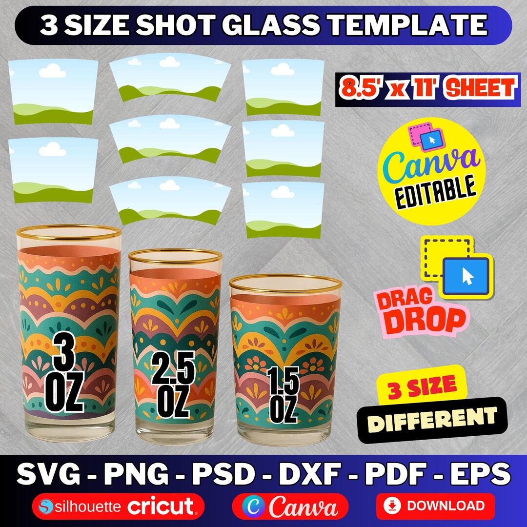 Shot Glass Template Bundle (svg, Png, Eps, Dxf), Canva Editable ...