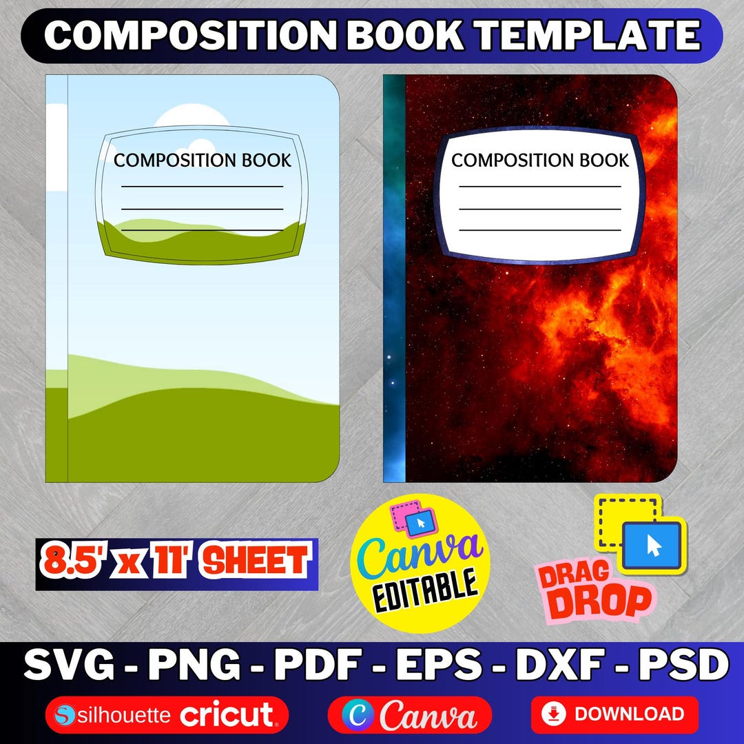Custom Composition Book Cover Template, Canva Editable (digital ...