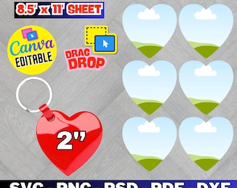 2" Heart Keychain Template, Keychain Template Svg, Sublimation Template ...