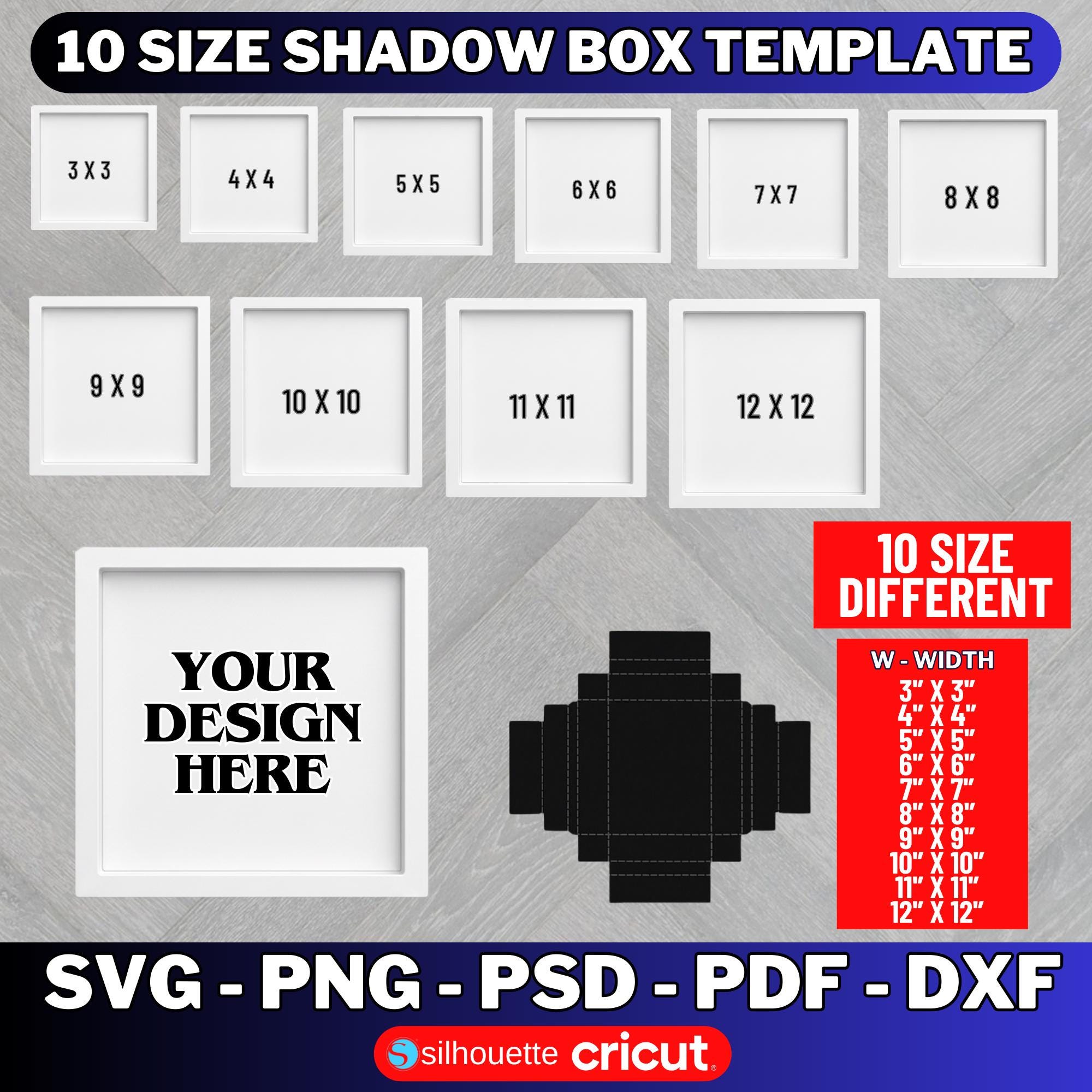 10 Size Shadow Box Template (svg, Png, Psd, Dxf Files) (digital ...