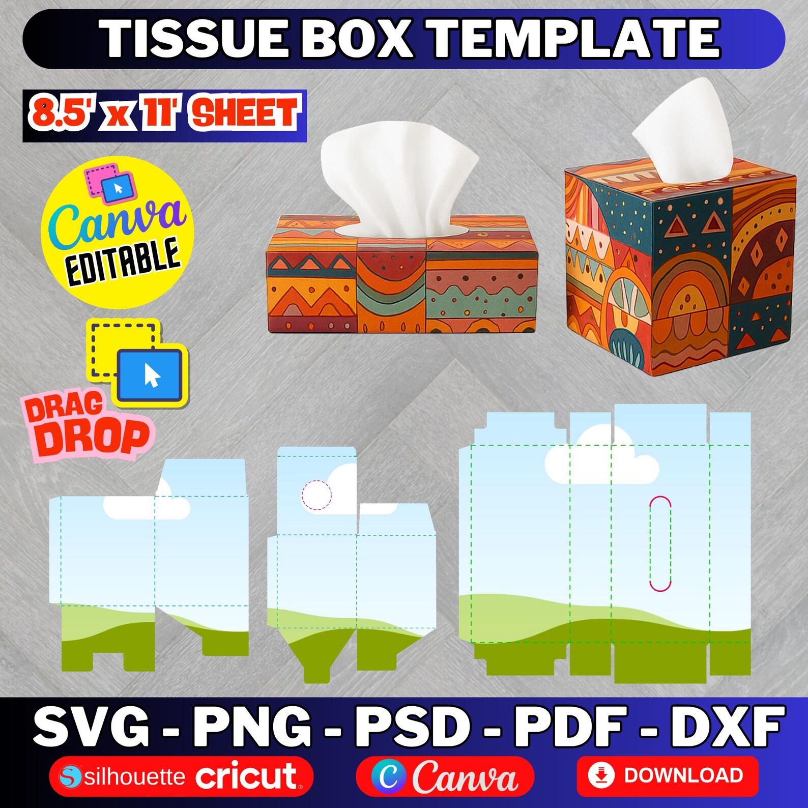 Tissue Box Template Bundle (svg, Cricut, Png, Eps, Dxf) - Etsy