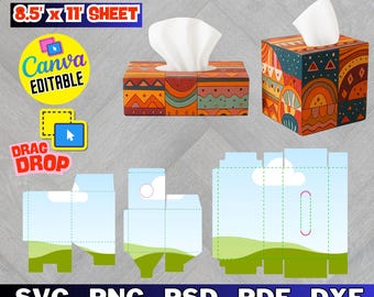 Mini Tissue Box Template, Svg, Png, Dxf, Eps, Label, Wrapper, Canva ...
