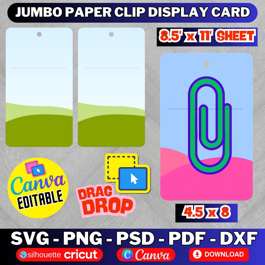 Jumbo Paper Clip Display Card Template, SVG, PNG, PDF (digital Download ...