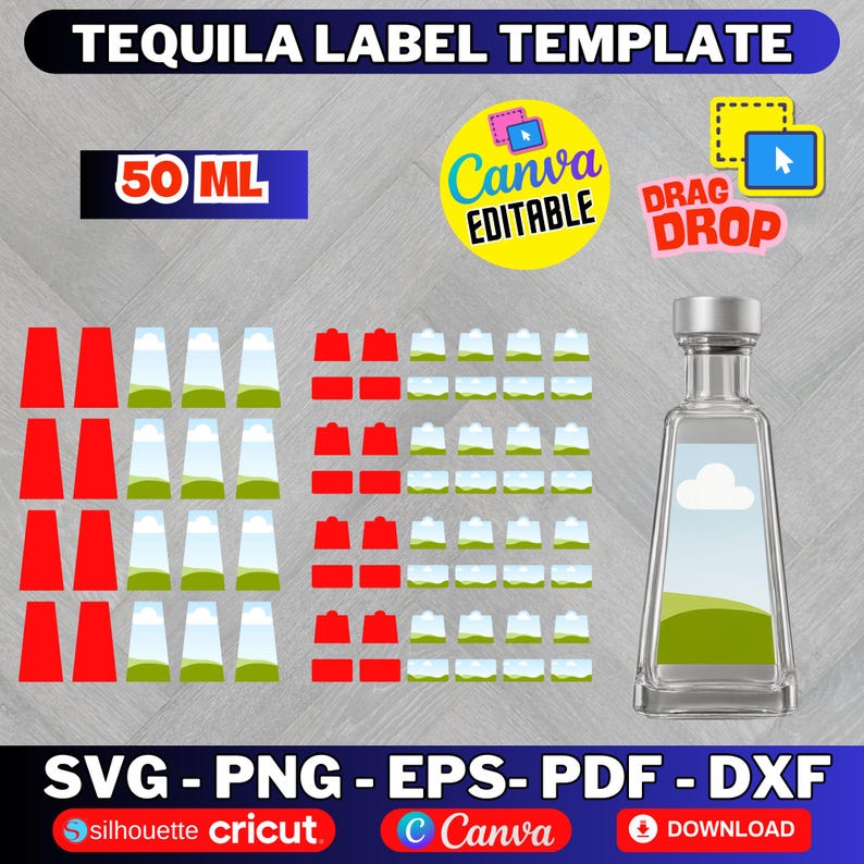 Tequila Label Template: Custom Bottle Stickers (SVG, PDF, Canva) - Etsy