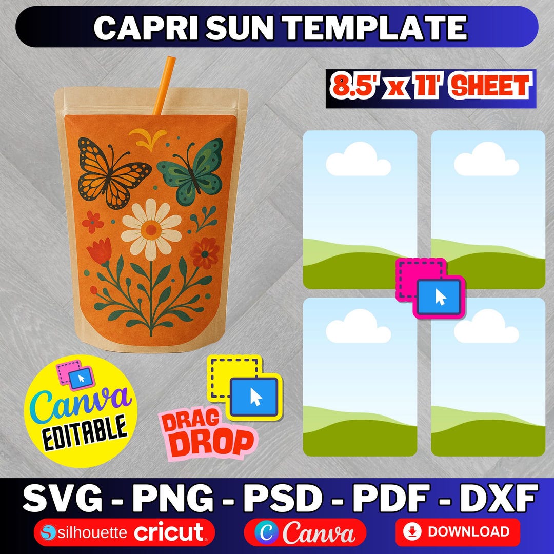 Capri Sun Template SVG, Juice Pouch Label, Canva Editable (digital ...