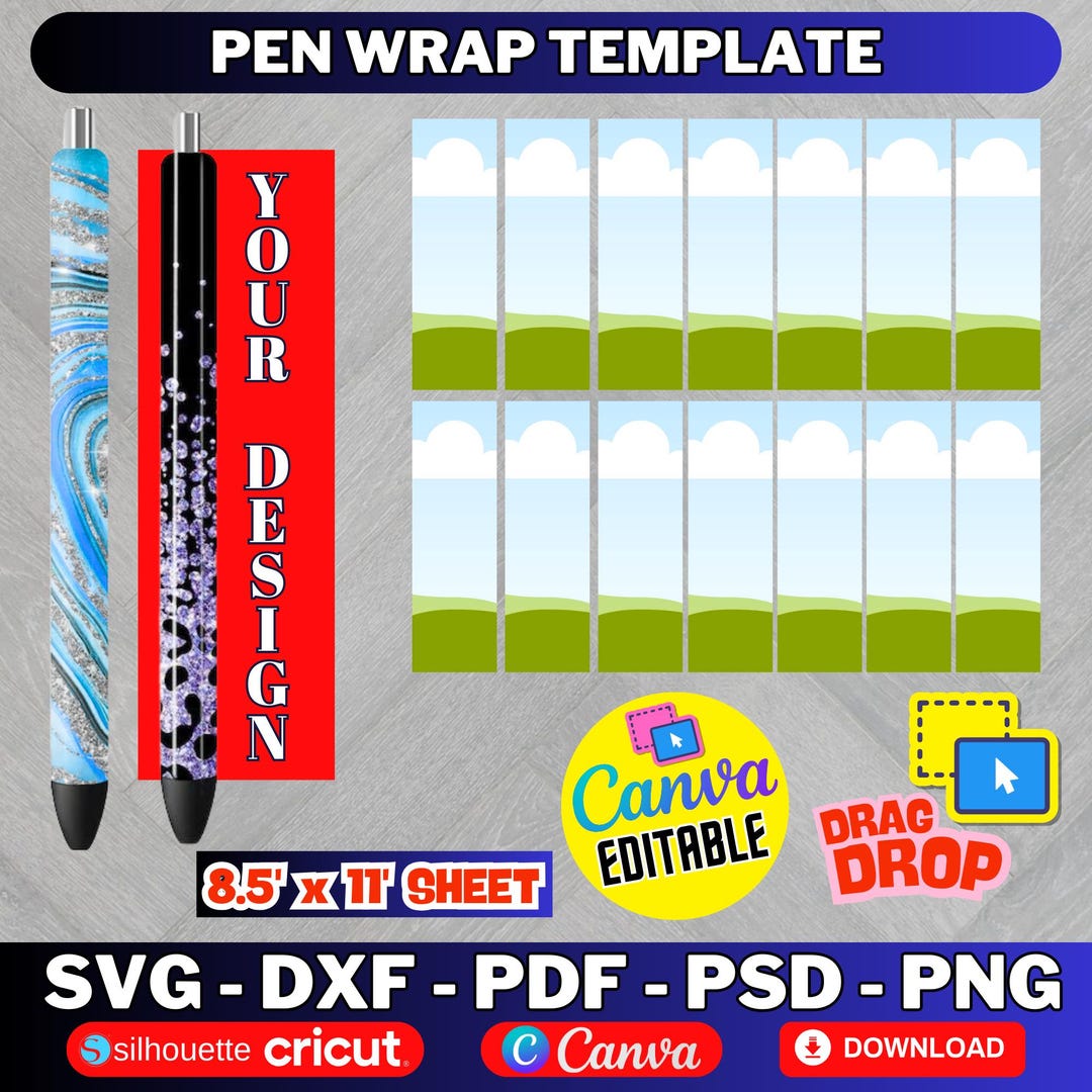 Pen Wrap Template, Sublimation Design, SVG DXF PNG (digital Download ...
