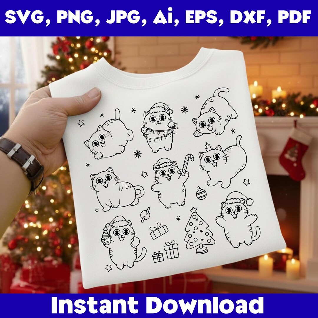 Christmas Cat Svg, Row of Cats Svg Cut File, Cat Svg, Animal, Christmas ...