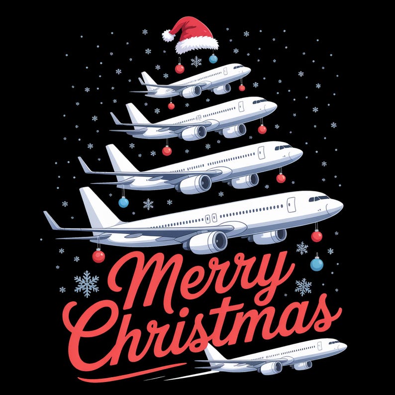 Funny Airplane Christmas Tree PNG, Aviation Holiday Clipart (digital ...