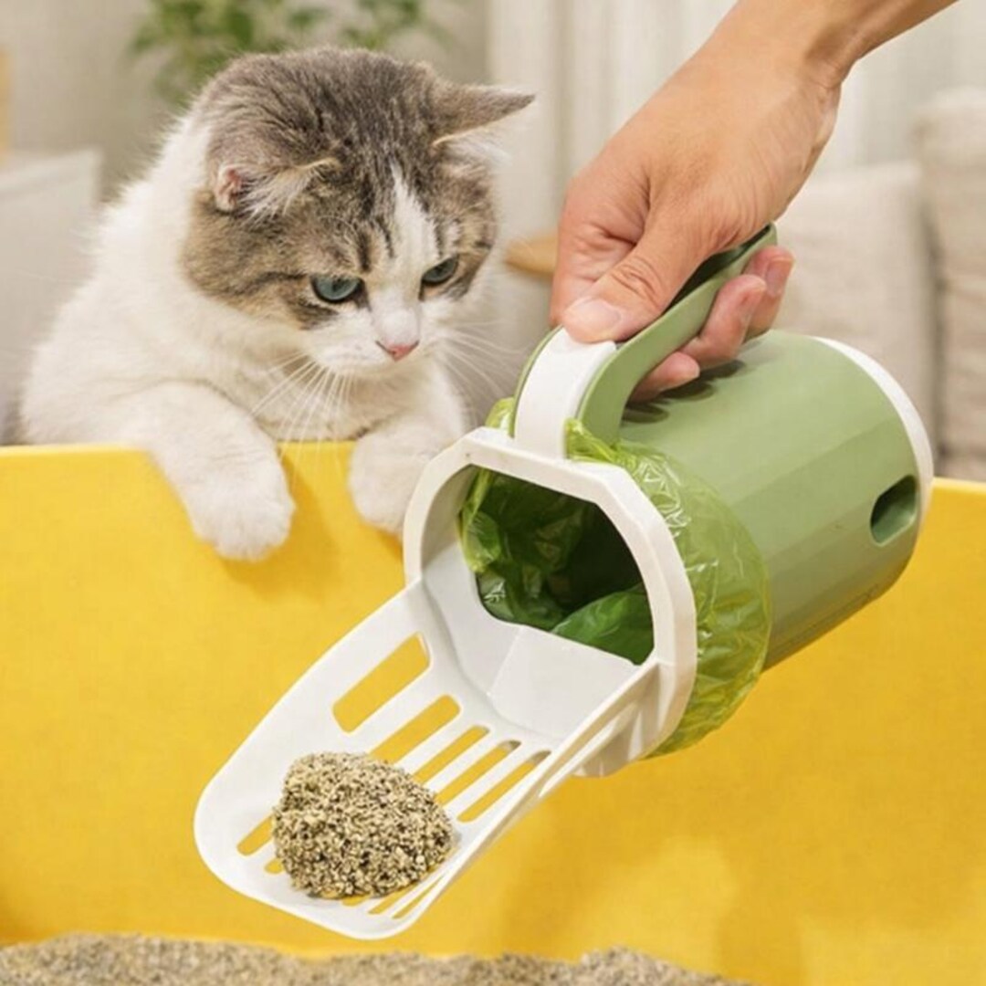 Litter Scoop With Detachable Trash Bag Holder, Splash Guard Cat Litter ...