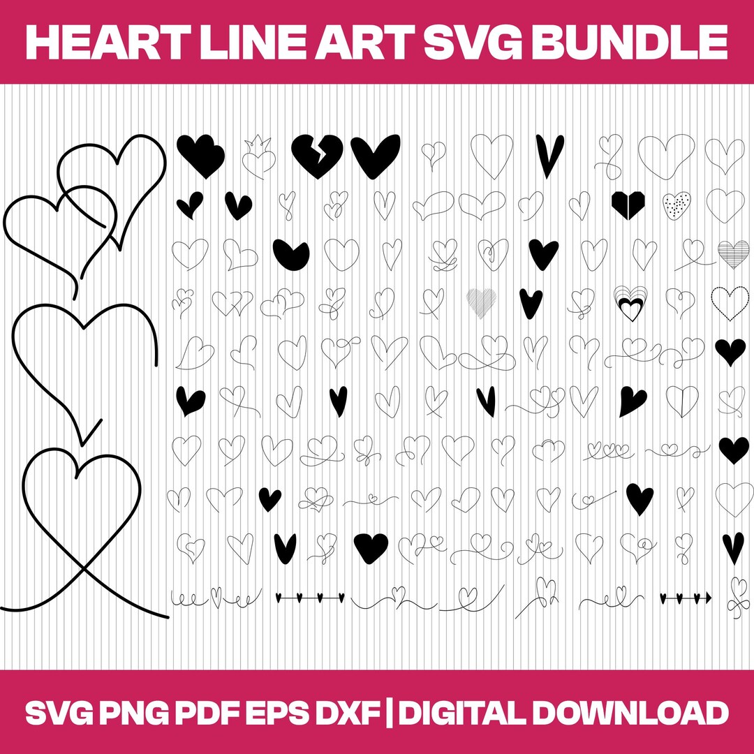 Minimalist Heart Line Art SVG Bundle | Continuous Line Clipart (digital ...