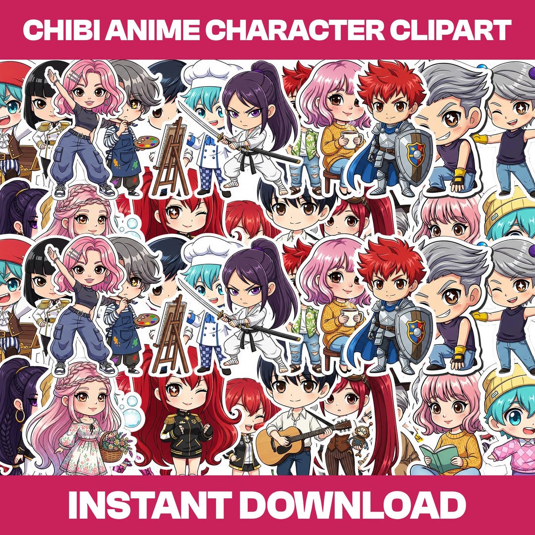 Chibi Anime Character Clipart Bundle, Kawaii PNG SVG (digital Download ...