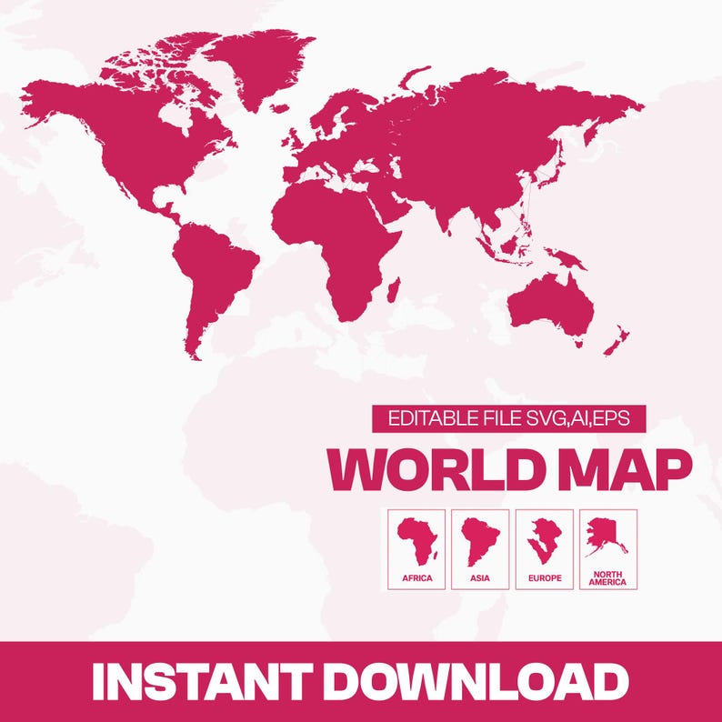 World Map SVG, Editable World Map Vector, AI EPS Clipart, Map Bundle ...