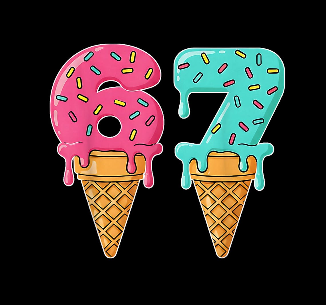 67 Ice Cream Drip PNG, Meme Funny Six Seven Gen Alpha Slang Png , Ice ...