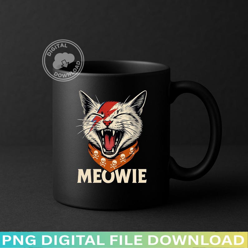 Goth Meowie Cat PNG, Dark Rockstar Cat Sublimation, Edgy Digital ...
