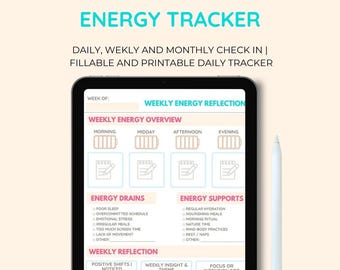 Printable & Fillable Wellness Journal: Daily Energy Tracker (PDF) - Etsy
