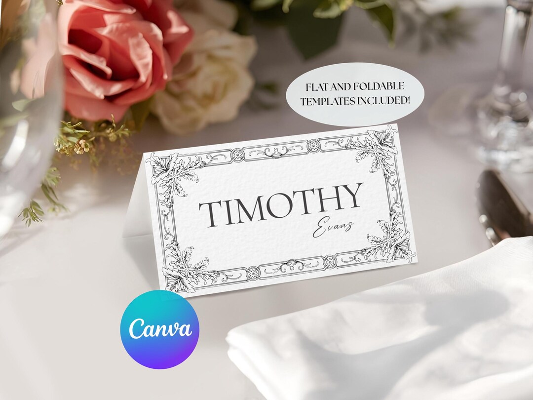 Editable Place Card Templates DIY Canva Victorian Flat and Foldable ...