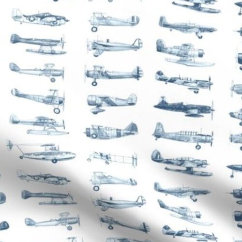 Aviation on Blue Fabric Blue Planes by Karinka Watercolor - Etsy