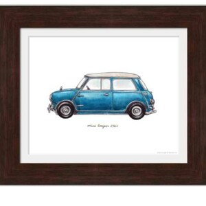 Blue Cooper Mini, Vintage Automobile Watercolor Print, 8x10" - Etsy