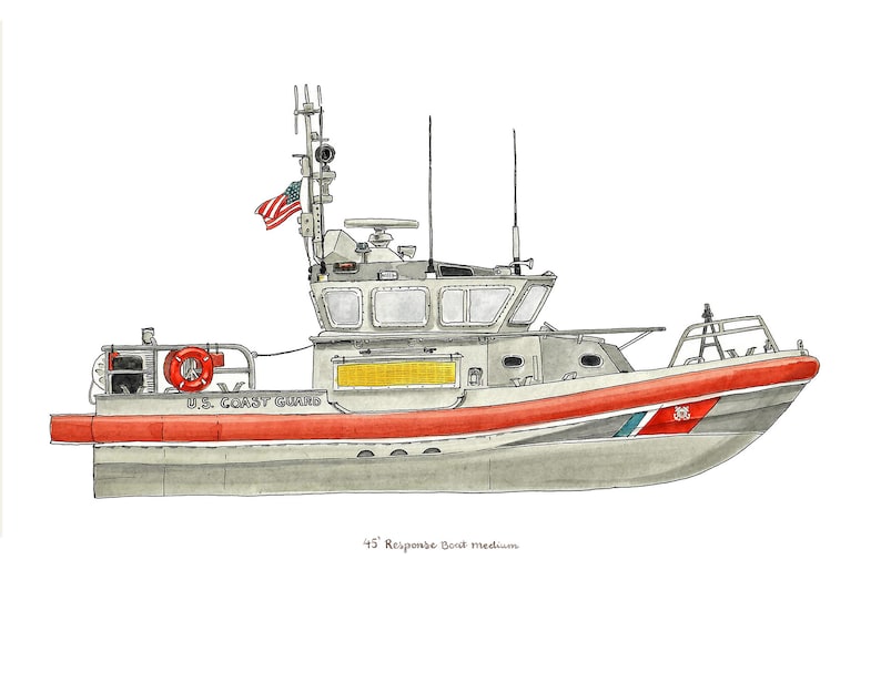 USCG 45' RBM Coast Guard Watercolor Print 8x10 - Etsy