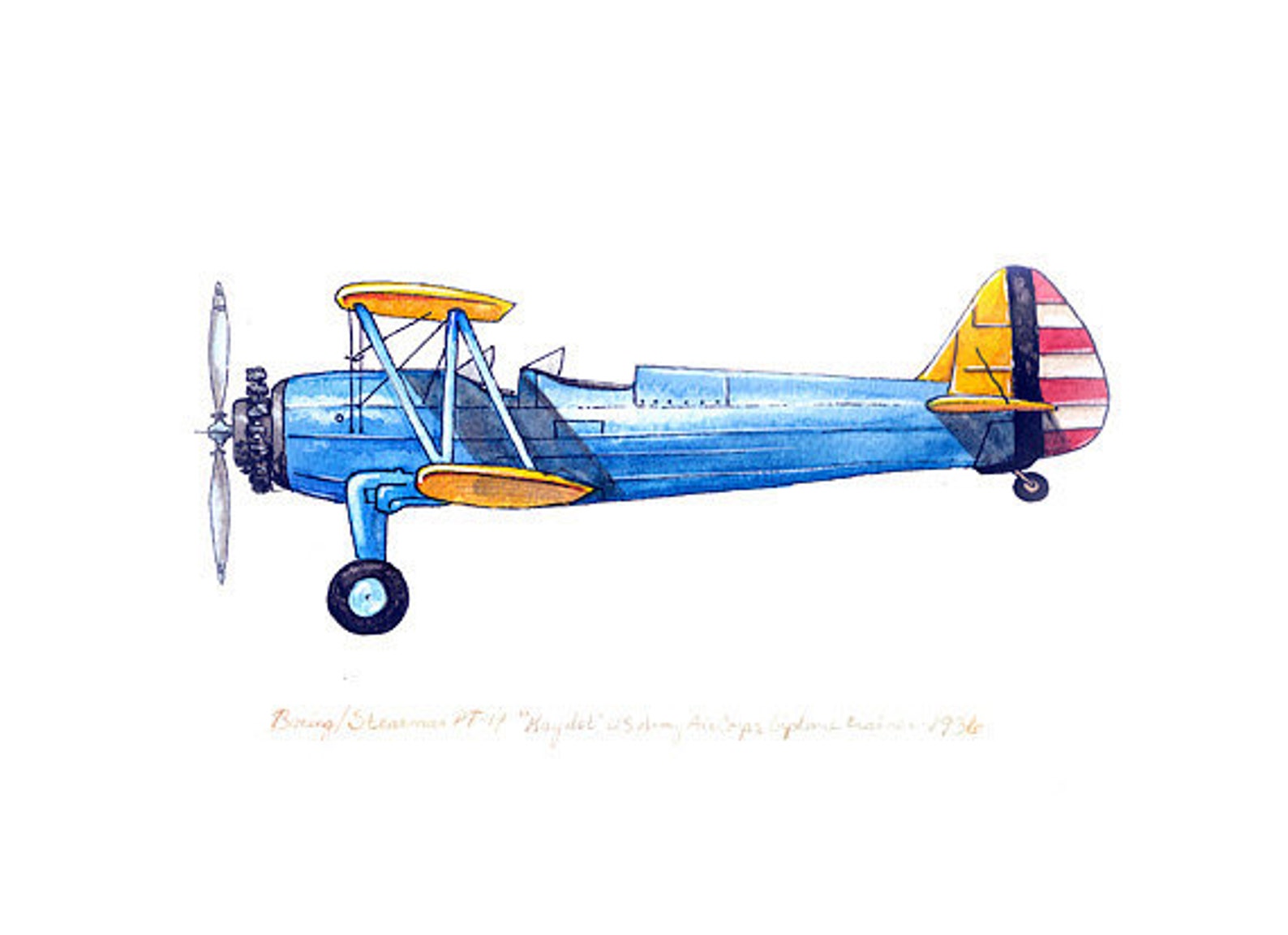 Boeing/stearman PT-17 Vintage Airplane Watercolor Print - Etsy
