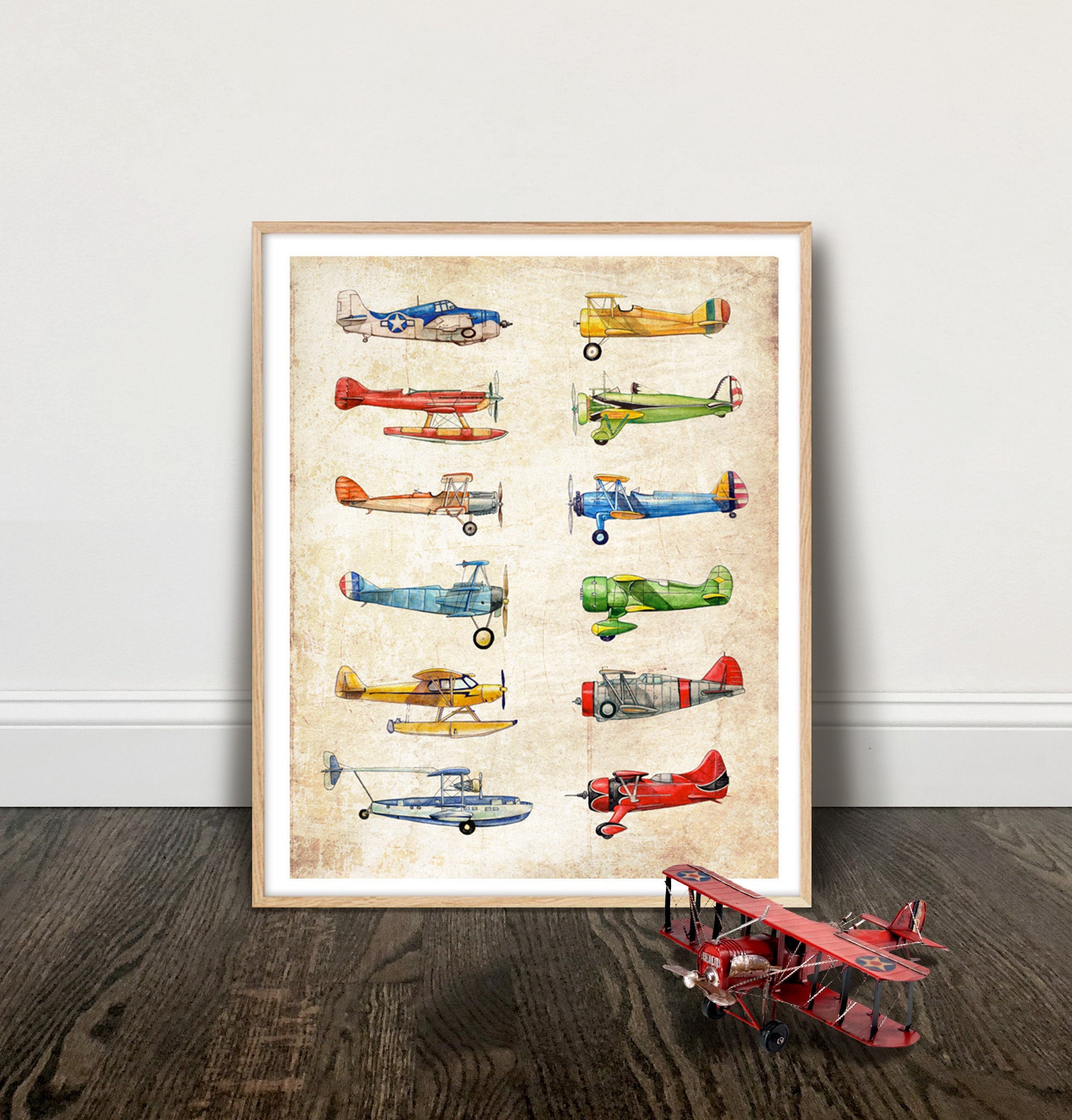 Vintage Airplane Collection Watercolor Print - Etsy