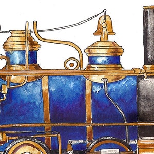 Blue Steam Engine Locomotive Watercolor Print, 8x10" - Etsy