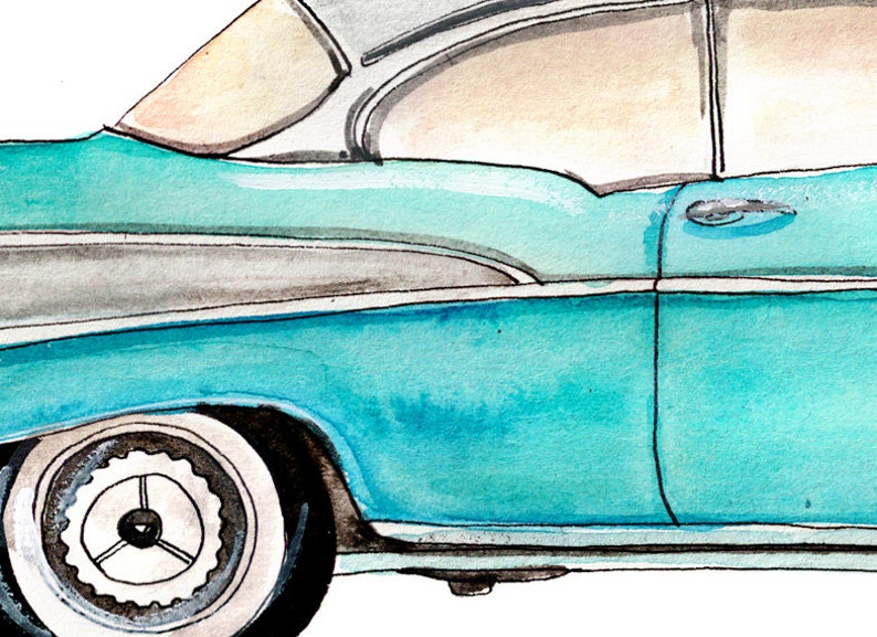 1957 Aqua Chevrolet, Classic Automobile Watercolor Print, 8x10" - Etsy