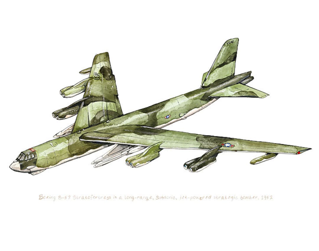 B-52 G Stratofortress Bomber Airplane Watercolor Print, 8x10 - Etsy
