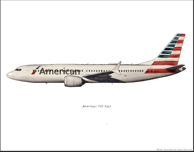 737 Max With American Paint Airplane Watercolor Print, 8x10" - Etsy