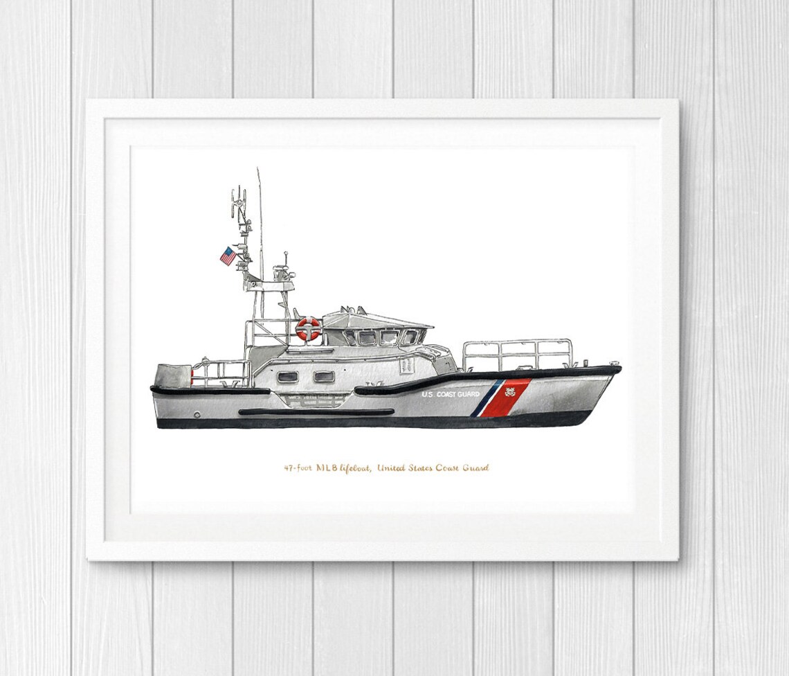 47 Foot MLB, United States Coast Guard Lifeboat Watercolor Print, 8x10 ...