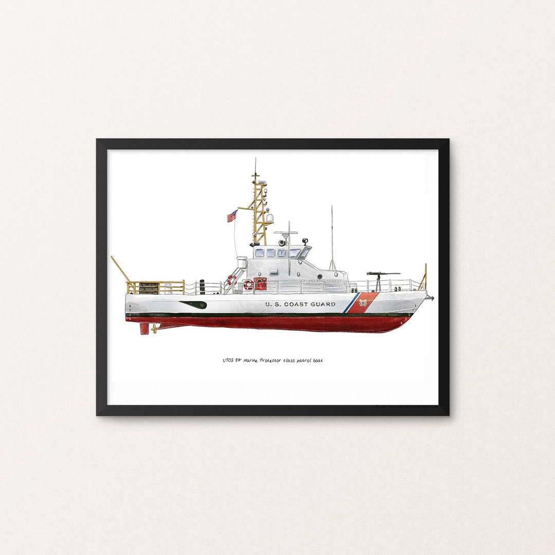 USCG 87' Marine Protector Class Patrol Boat, Coast Guard Watercolor ...