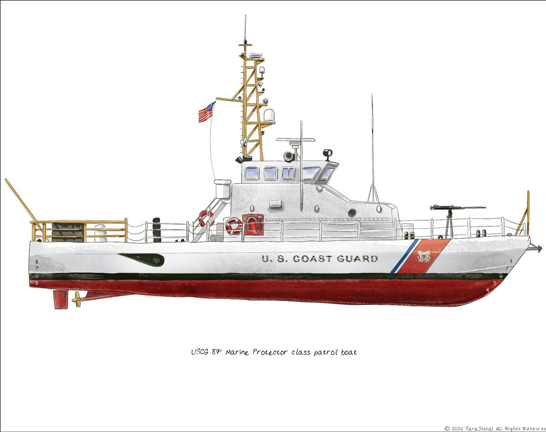 USCG 87' Marine Protector Class Patrol Boat, Coast Guard Watercolor ...