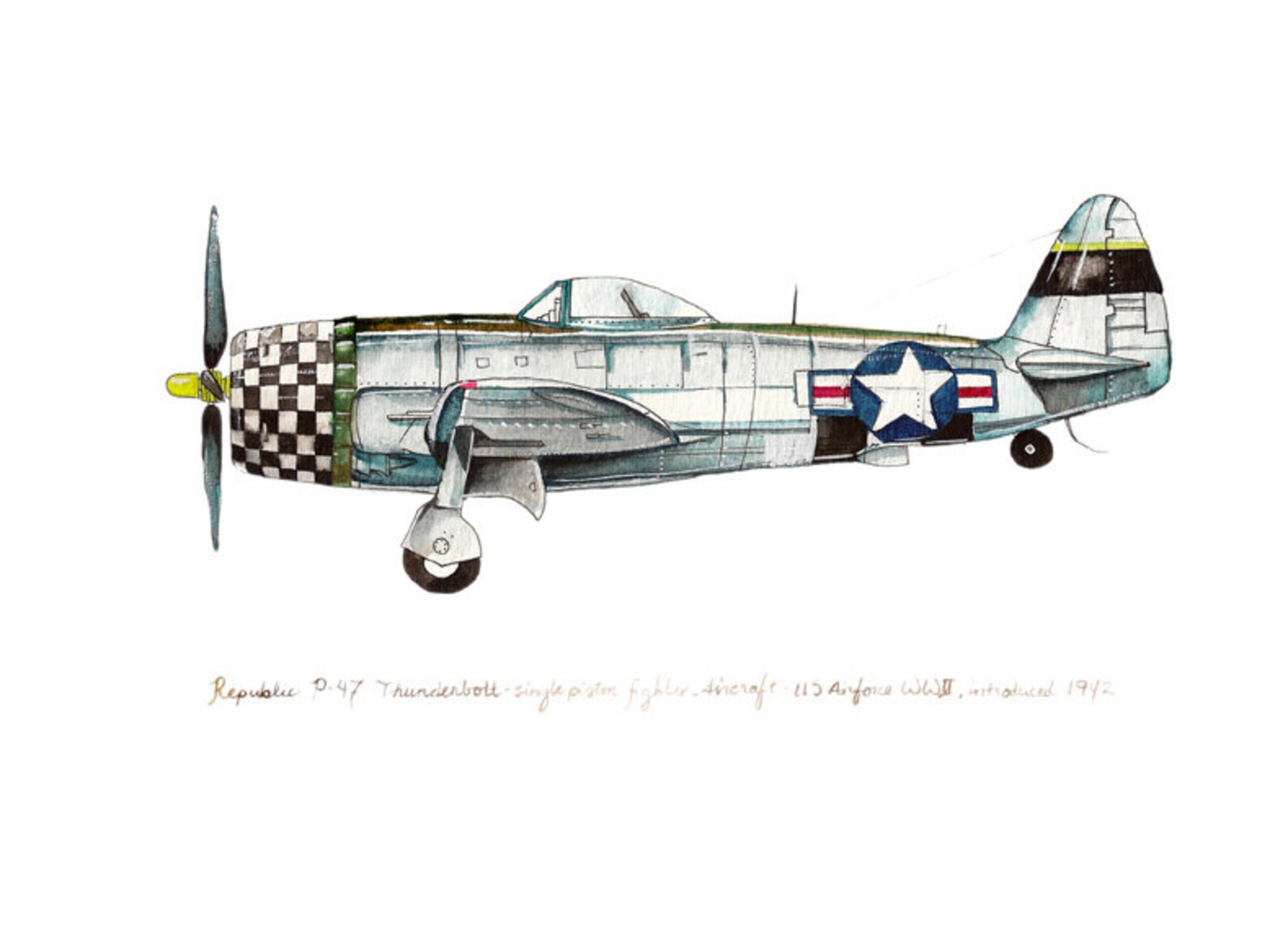 P-47 Thunderbolt Airplane Watercolor Print, 8"x10" - Etsy
