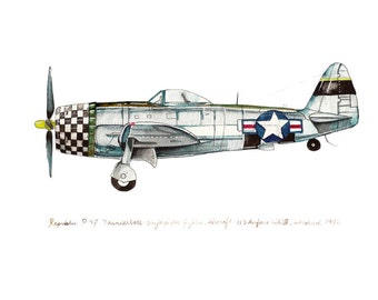 P-47 Razorback Thunderbolt Airplane Watercolor Print | Etsy