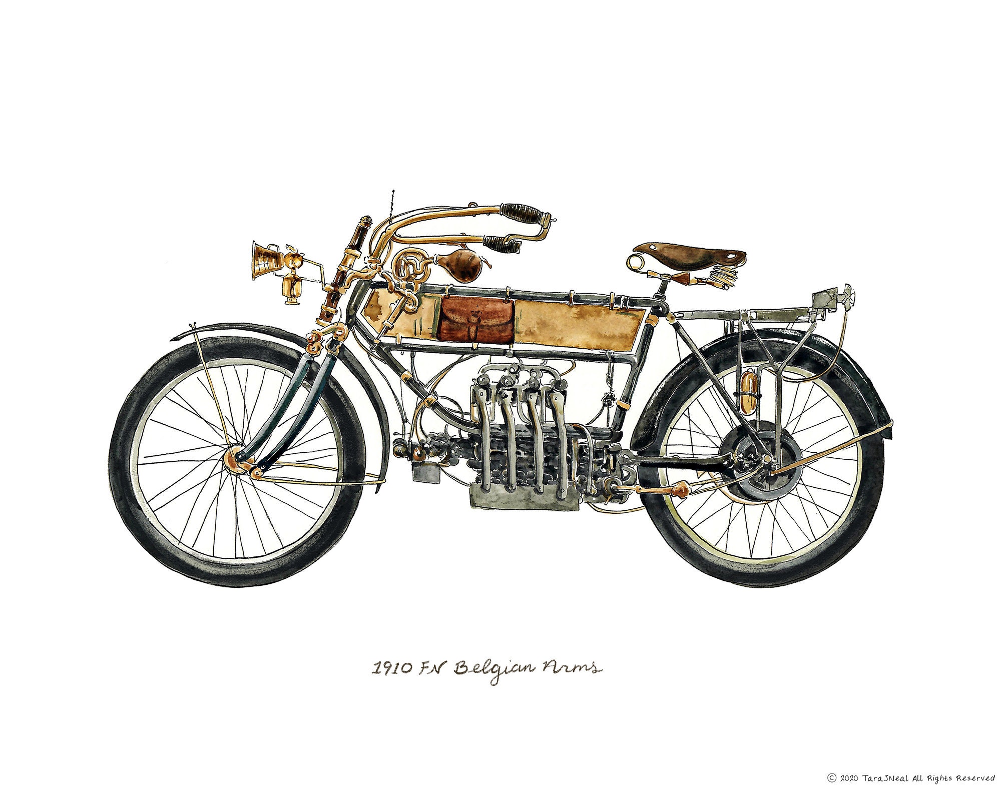 1910 Belgian Arms Motorcycle Iconic Vehicle Watercolor Print - Etsy