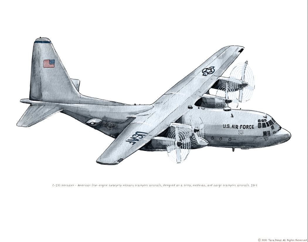 USAF C-130 Transport Airplane Watercolor Print | Etsy