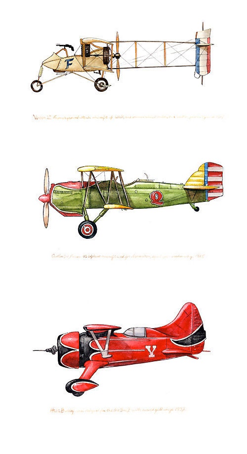 Hall's Bulldog Racer Vintage Airplane Watercolor Print - Etsy